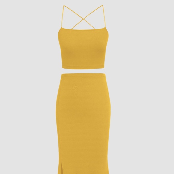 Cider | Skirts | Knitted Cami Tank Top Split Maxi Skirt Set Yellow ...
